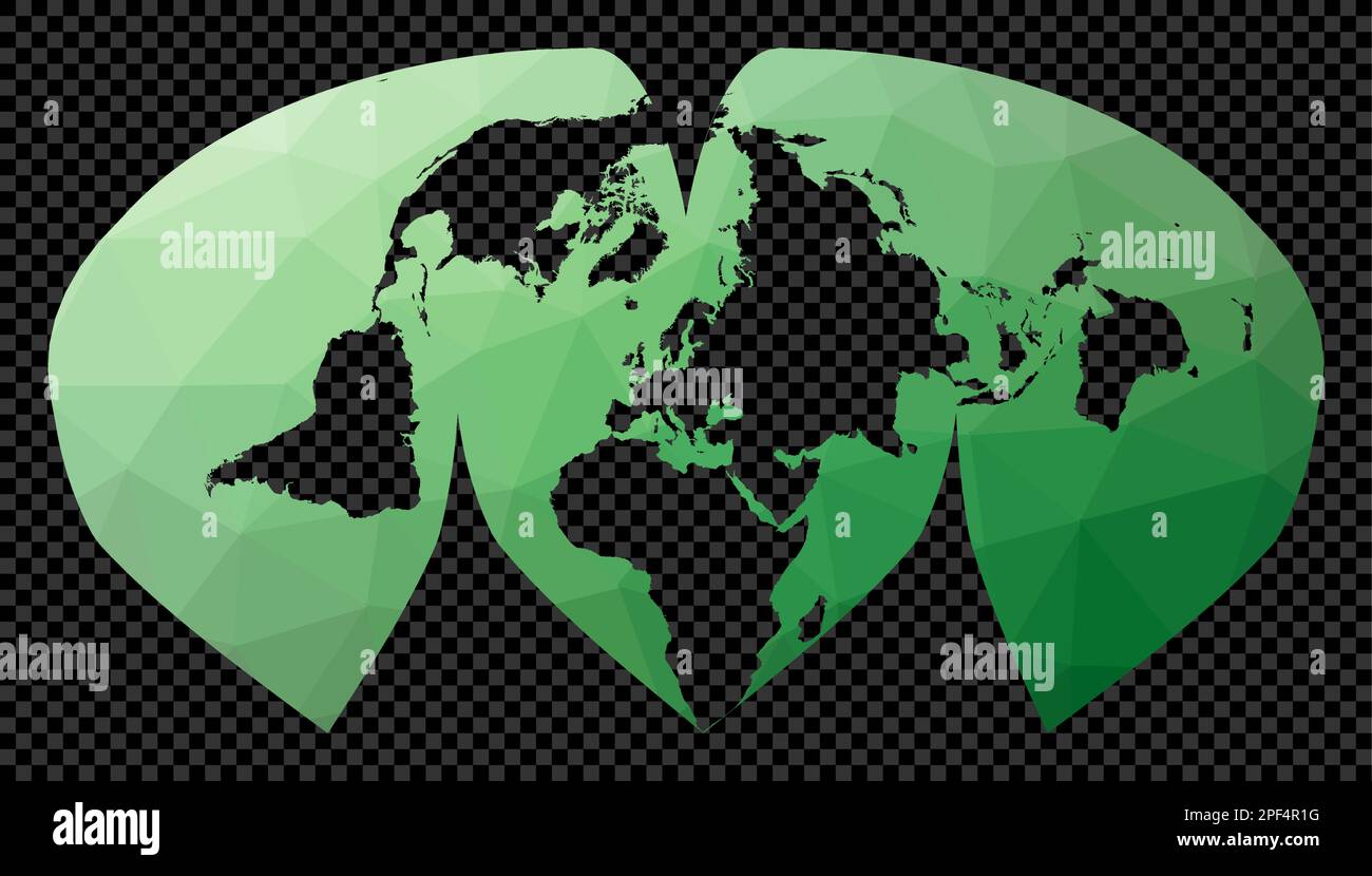 Polygonal map of the world on transparent background. Interrupted ...