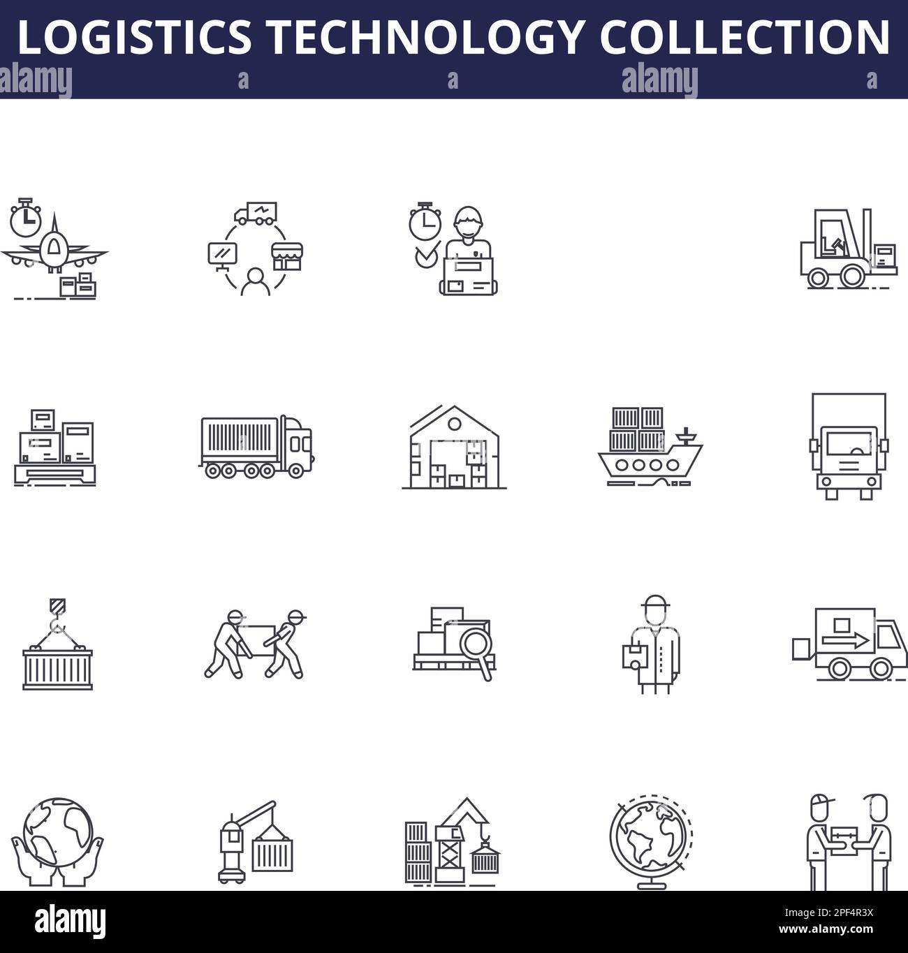 Logistics technology collection line vector icons and signs. technology ...
