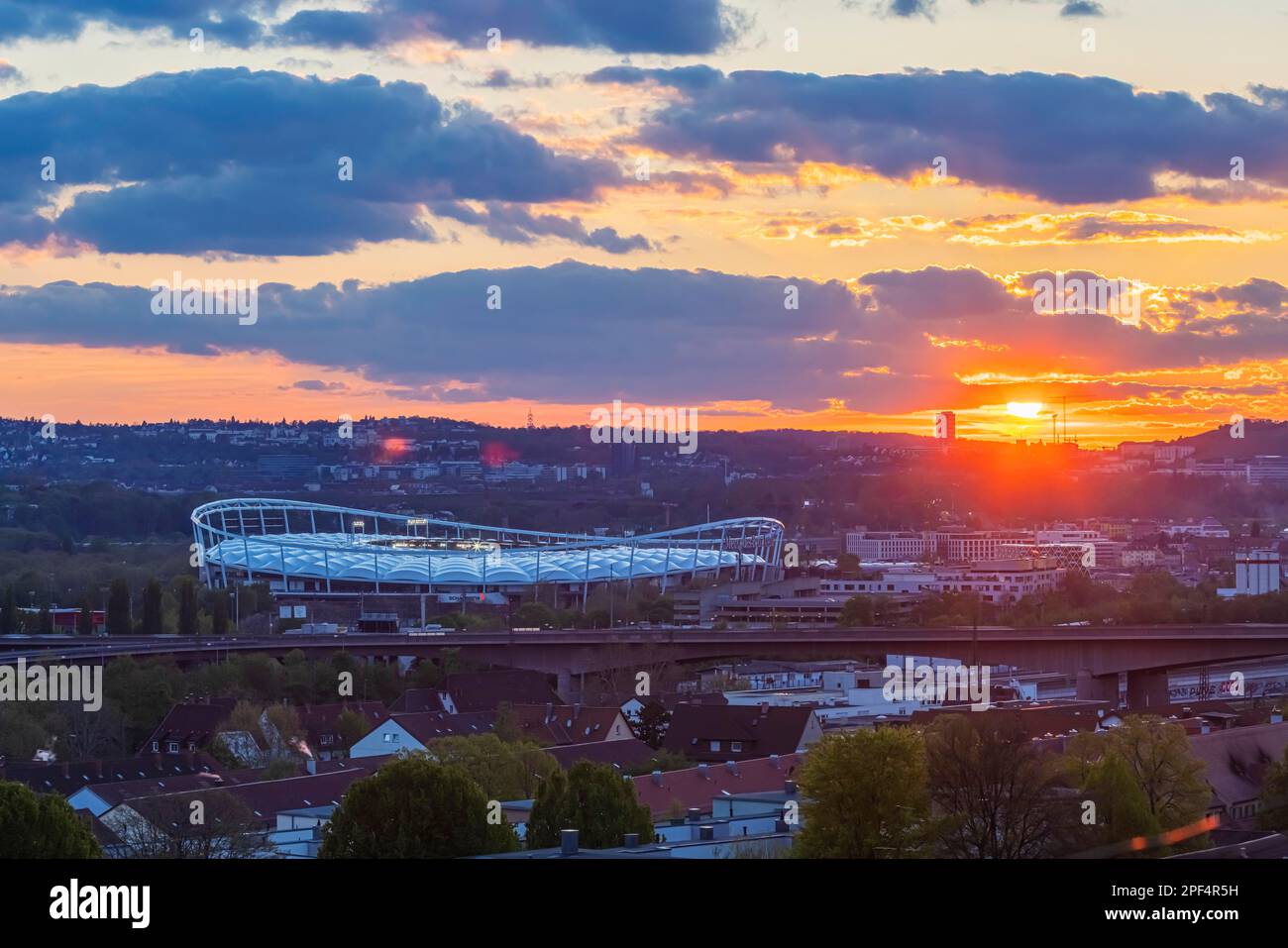 Mercedes Benz Arena, football stadium, sunset, Stuttgart, Baden ...