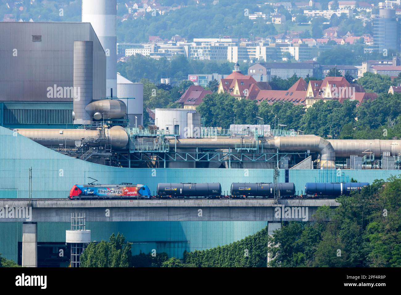 Waste-to-energy plant Muenster with goods train, locomotive of the ...