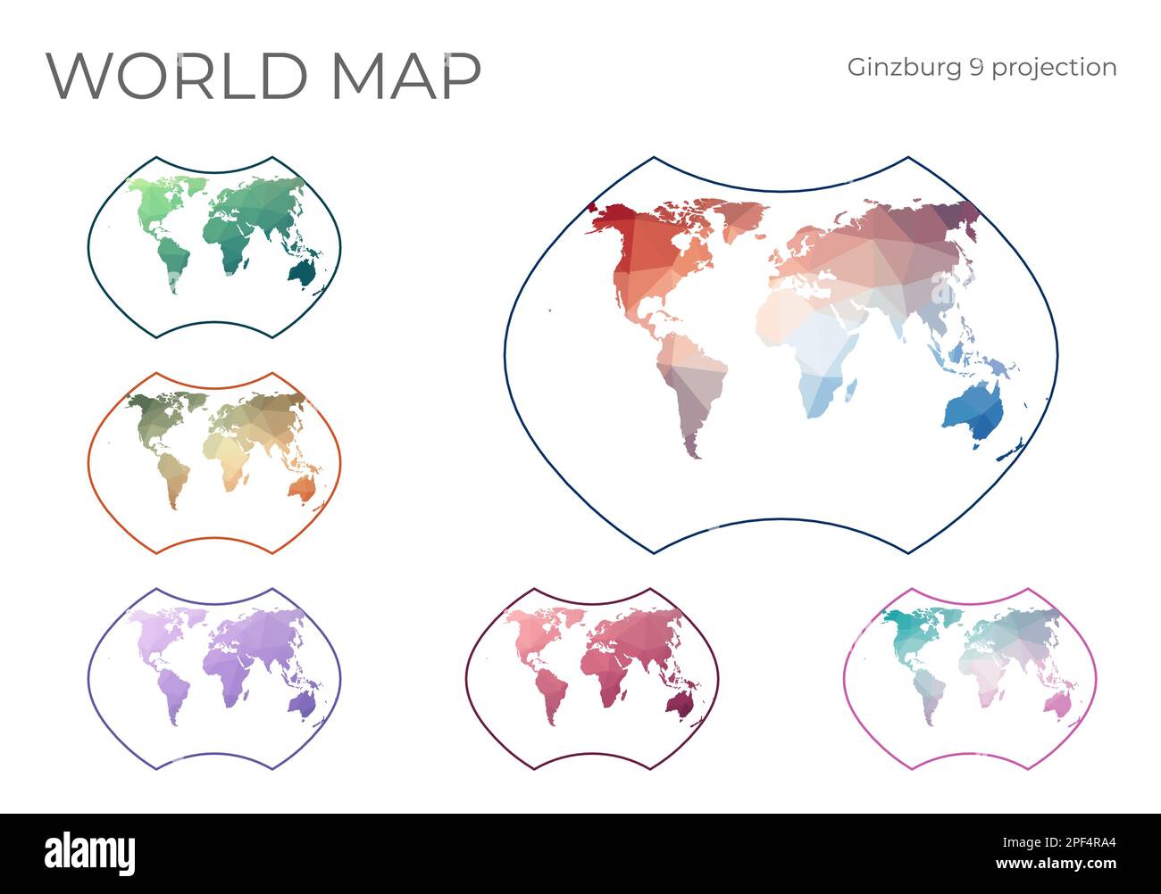 Low Poly World Map Set Ginzburg Ix Projection Collection Of The World Maps In Geometric Style