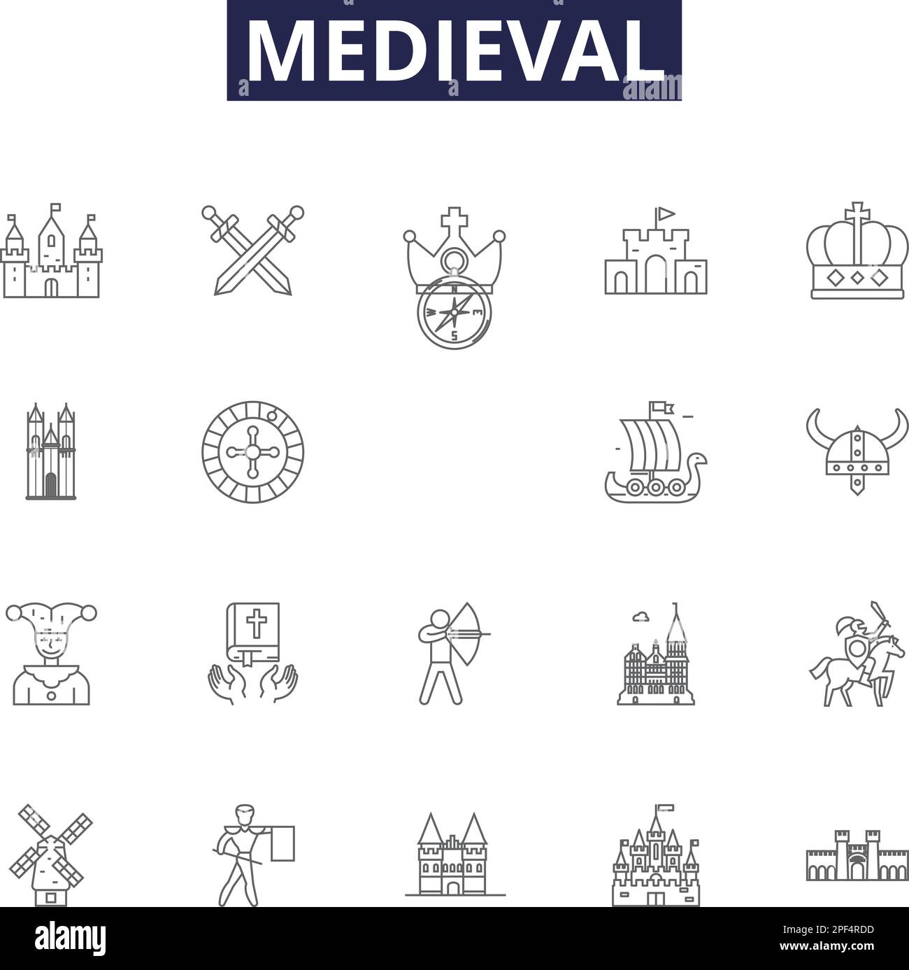 Medieval line vector icons and signs. Knights, Armor, Swords, Crusades ...