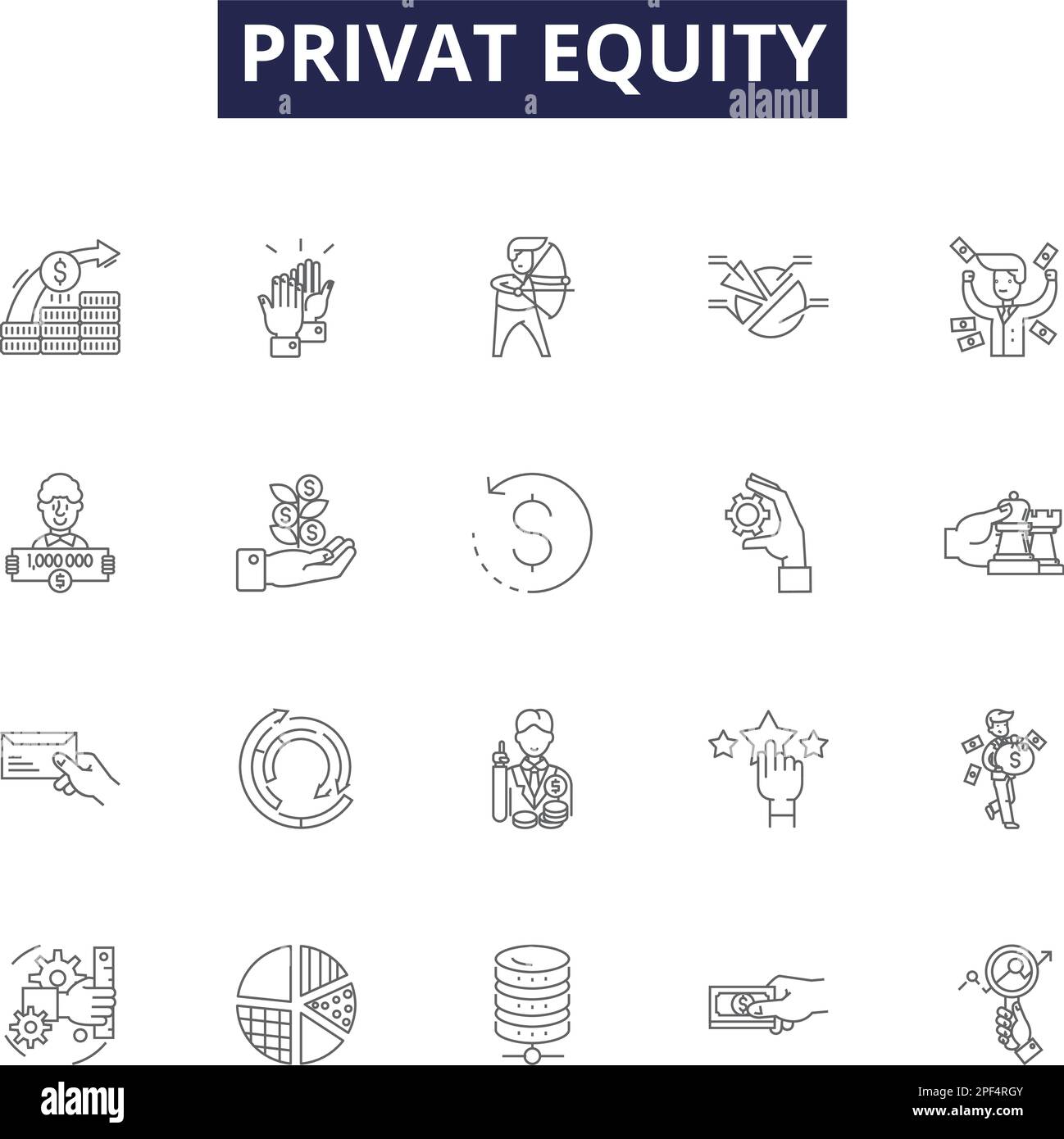 Privat equity line vector icons and signs. Investing, Finance, Venture Capital, Leverage ...