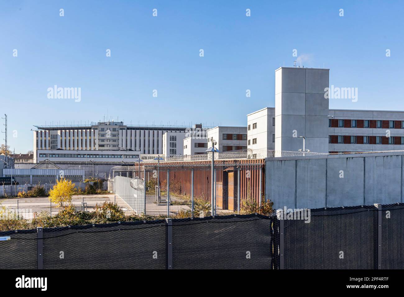 Stammheim Prison, exterior view of the prison with prison wall ...