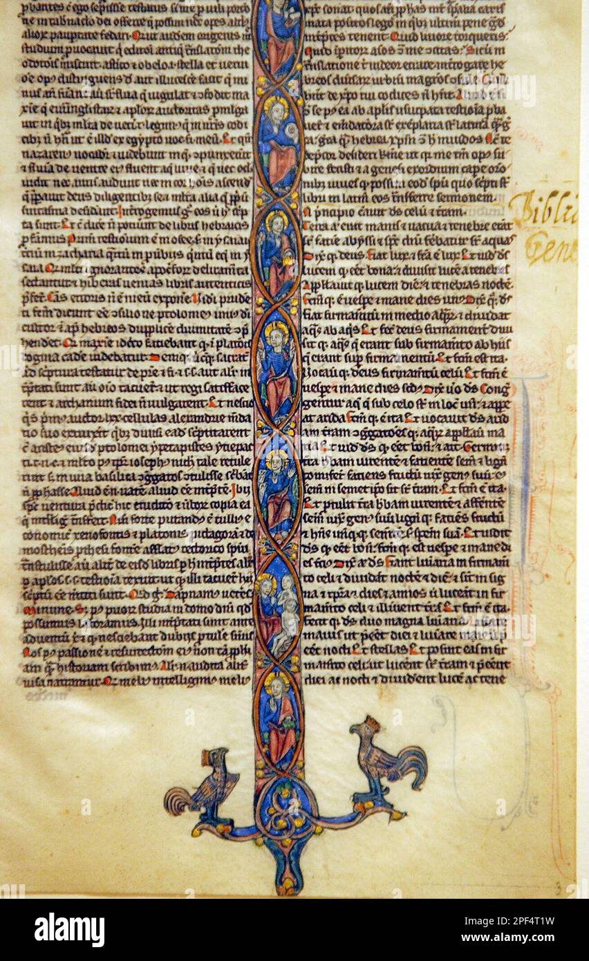 A page from an early hand written bible showing the seven days of ...