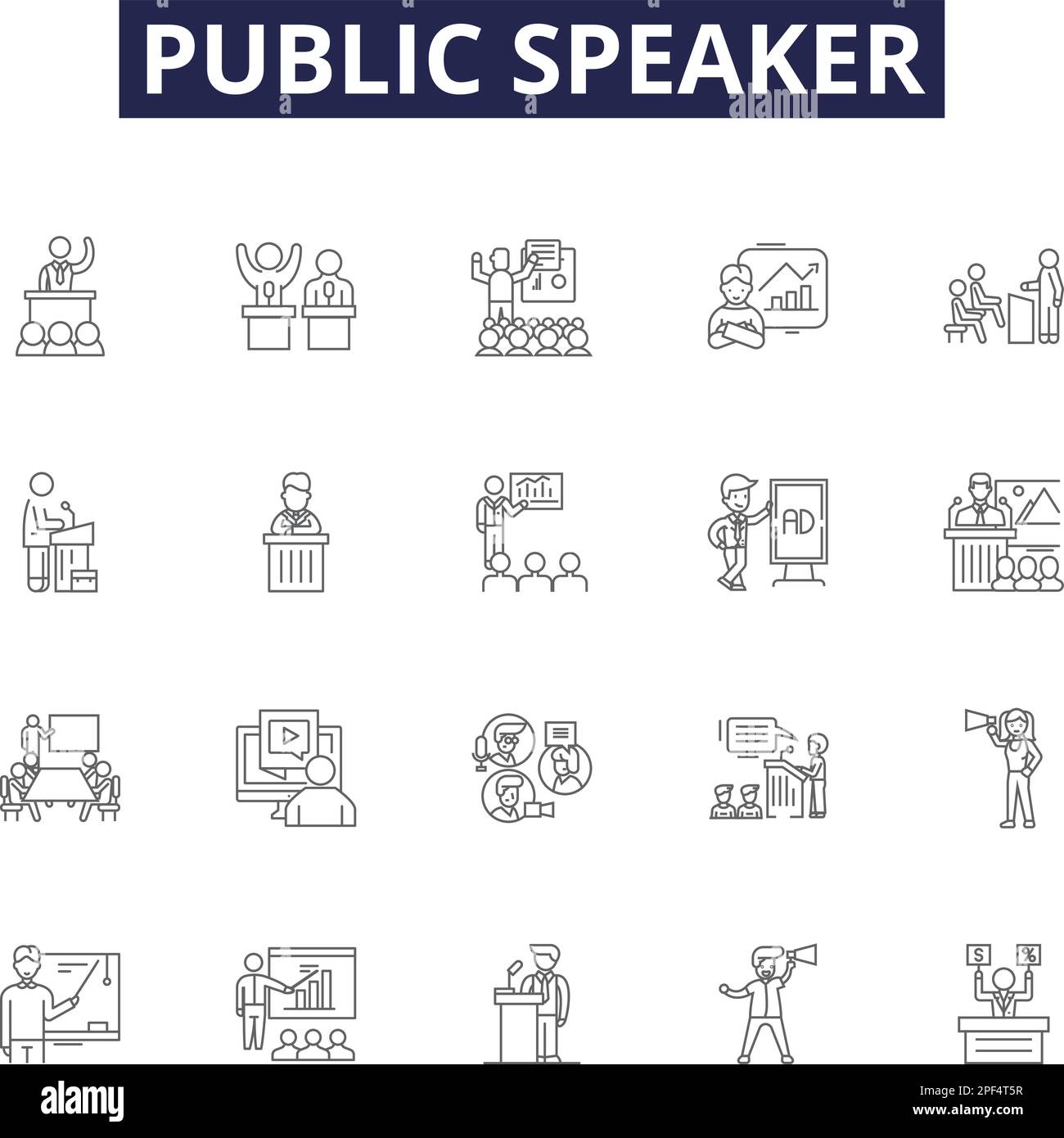 Public speaker line vector icons and signs. public, business, presentation, conference, speech ...