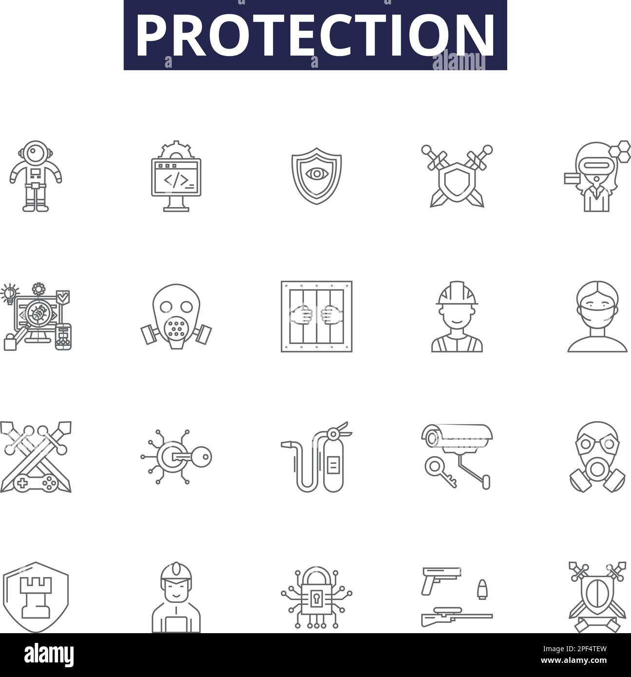 Protection line vector icons and signs. Safeguard, Shield, Secure ...