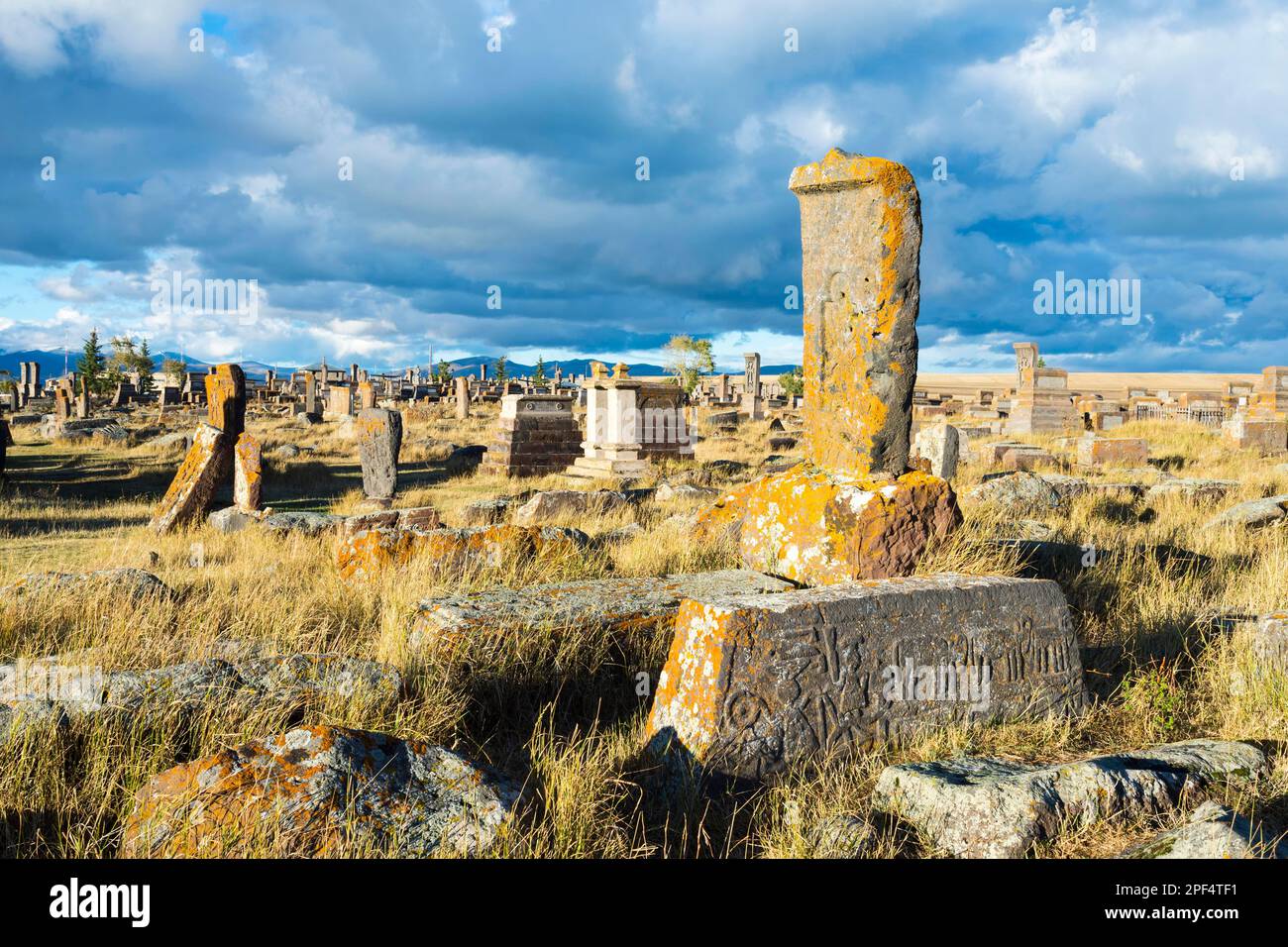 Medieval Khachkars carved memorial stele, peasant stone, Noratus ...