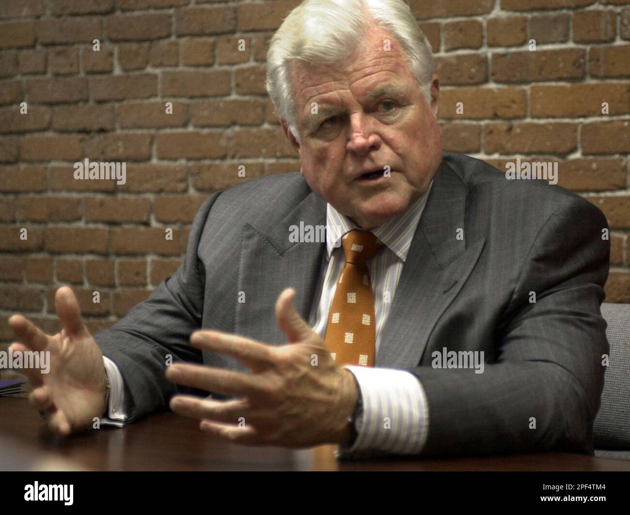 Sen. Edward Kennedy, D-Mass., speaks with reporters Thursday, Sept. 18 ...
