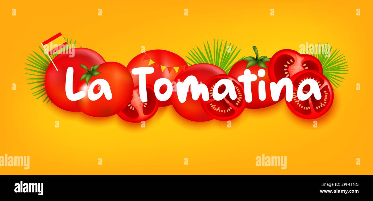 La Tomatina festival banner. La Tomatina in Spain. tomato fight. tomato ...