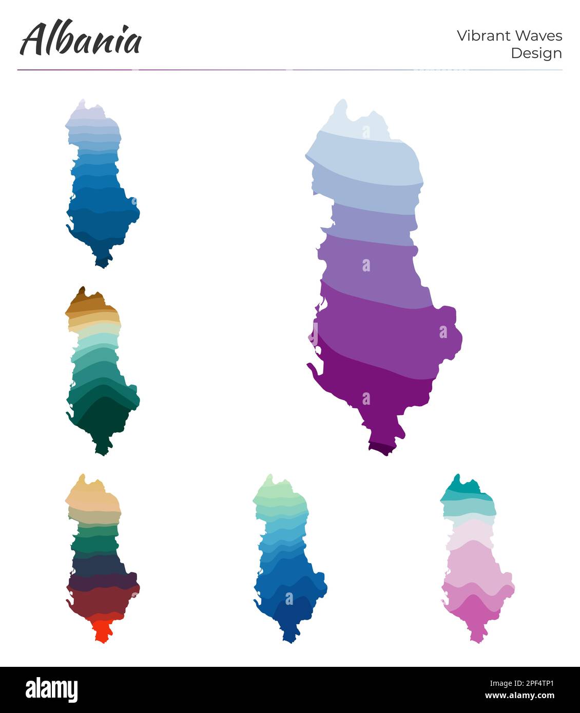 Set of vector maps of Albania. Vibrant waves design. Bright map of the ...