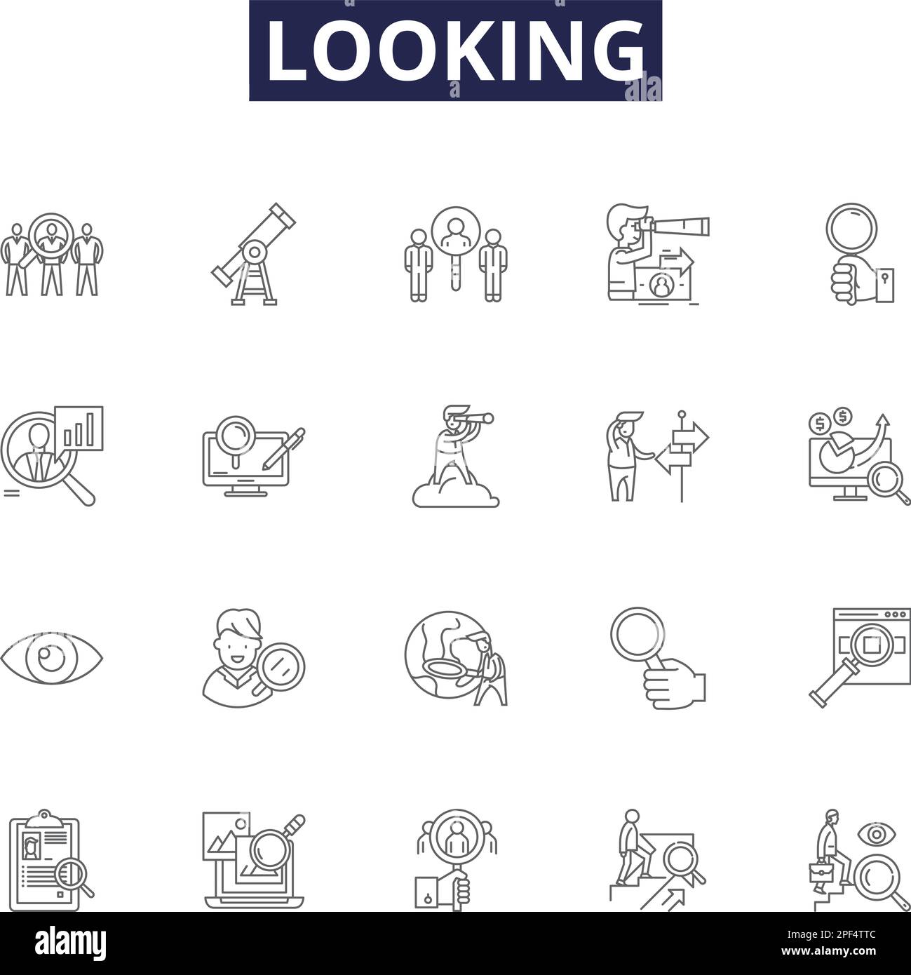 Looking line vector icons and signs. Viewing, Peeking, Examining ...