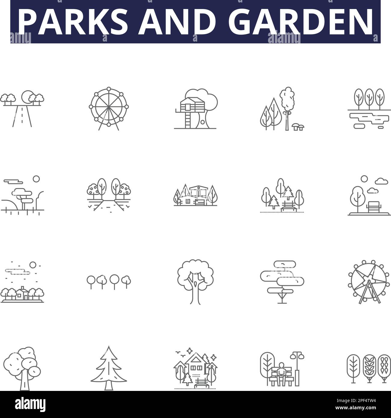 Parks and garden line vector icons and signs. Gardens, Green, Botanic, Nature, Trees, Landscapes ...