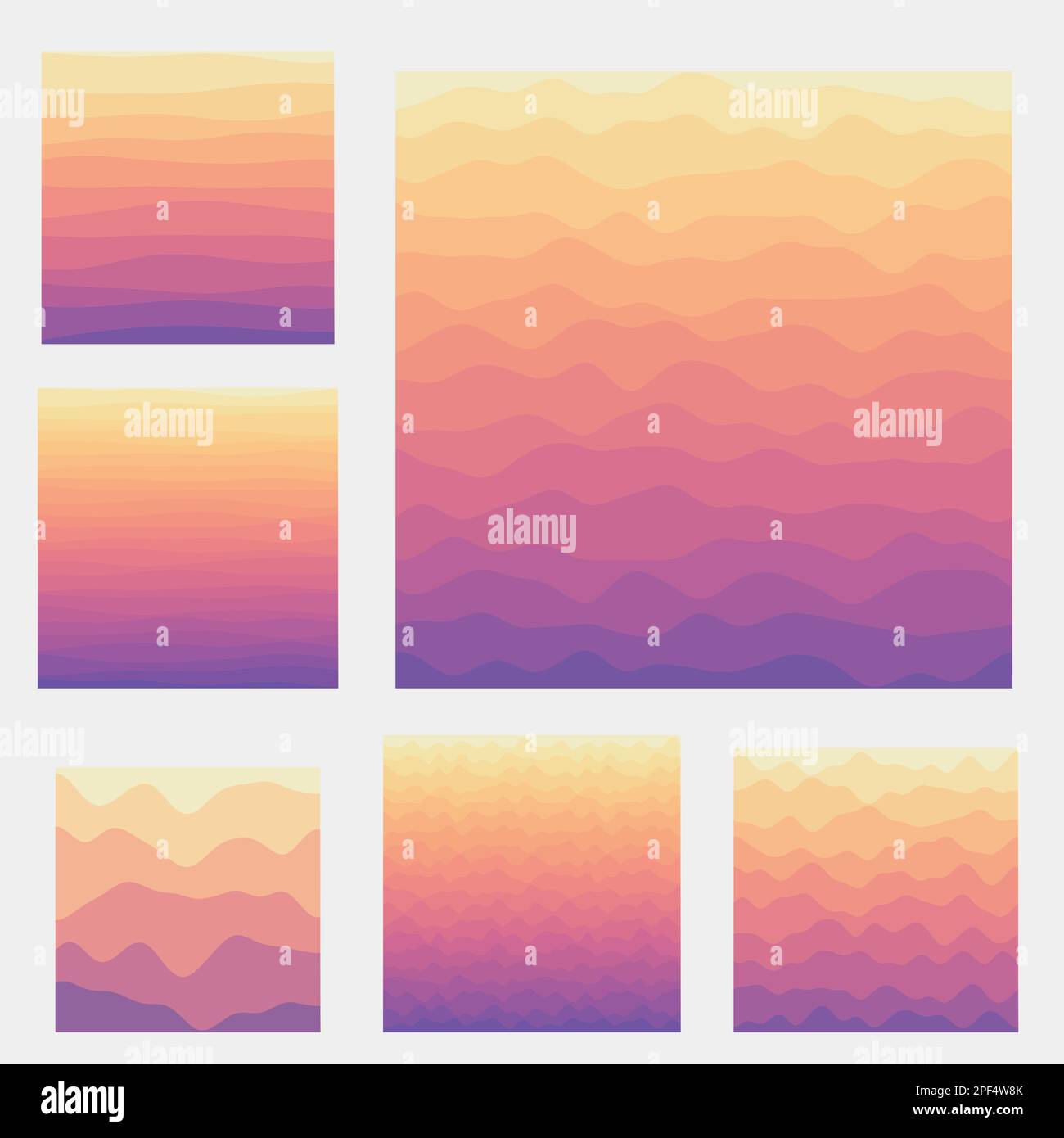 Abstract waves background collection. Curves in sunset colors ...