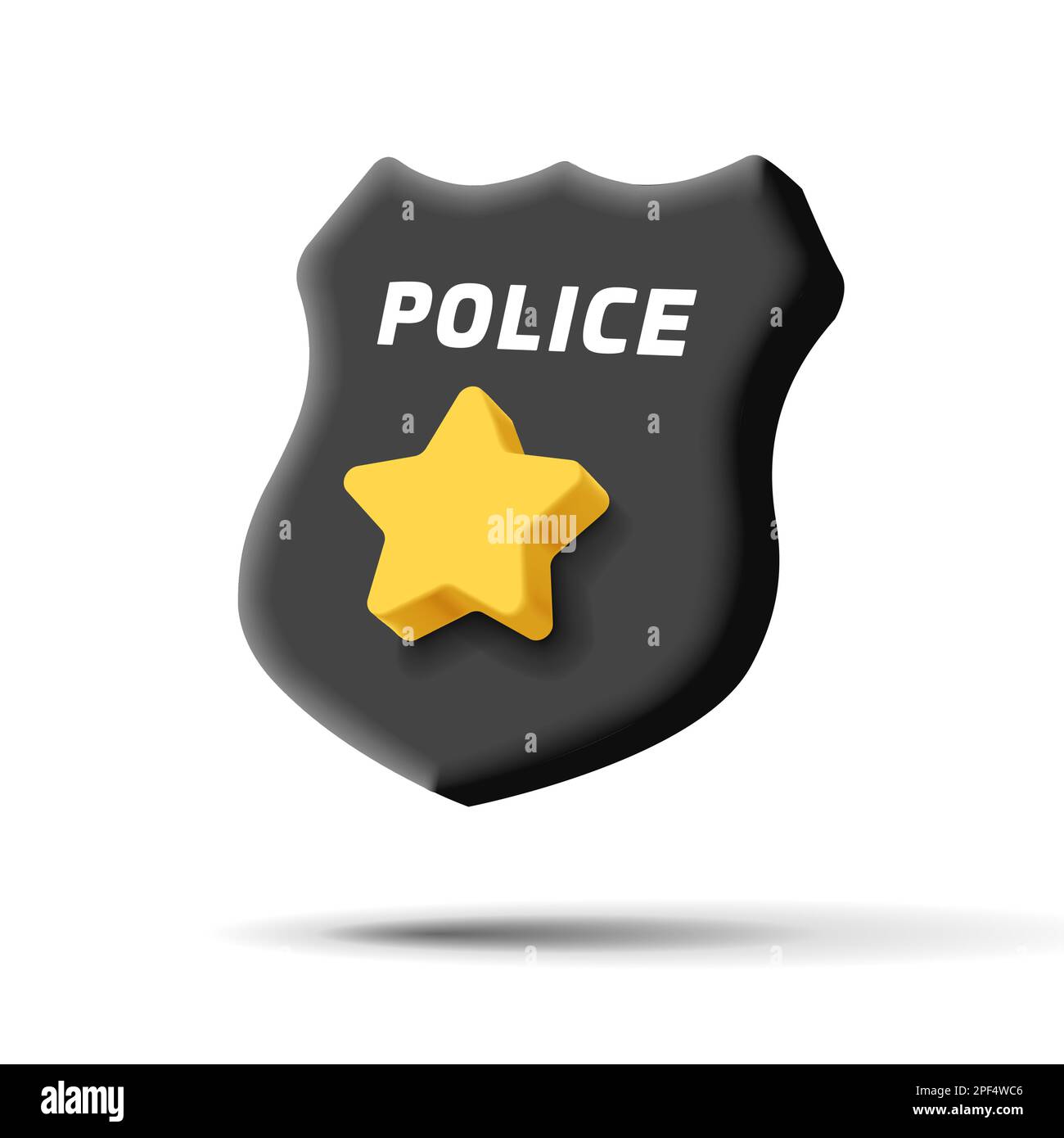 Police badge 3d icon, black shield with golden star, render digital ...