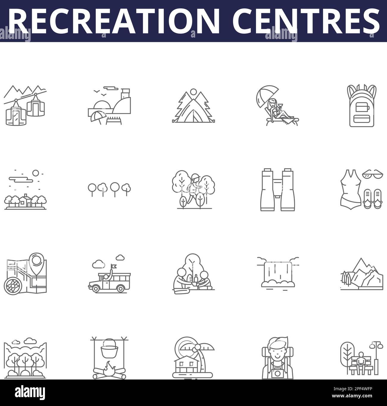 Recreation centres line vector icons and signs. Centres, Parks ...