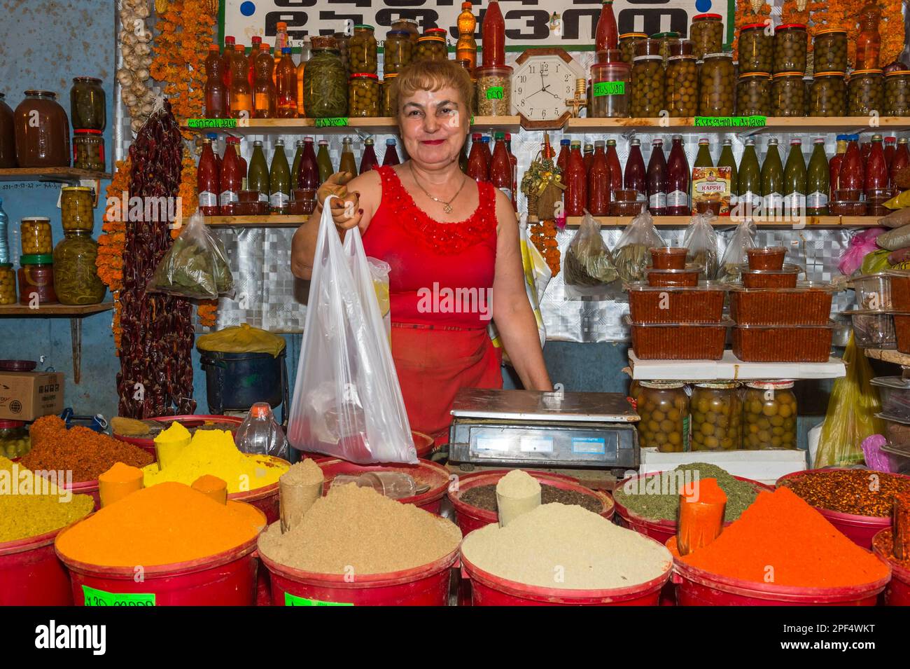 Georgian woman selling spices, Declared Bazaar, Tbilisi, Georgia ...