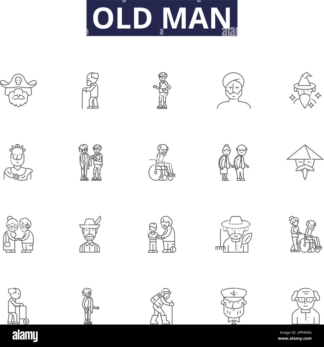 Old man line vector icons and signs. Veteran, Patriarch, Aged, Silver ...