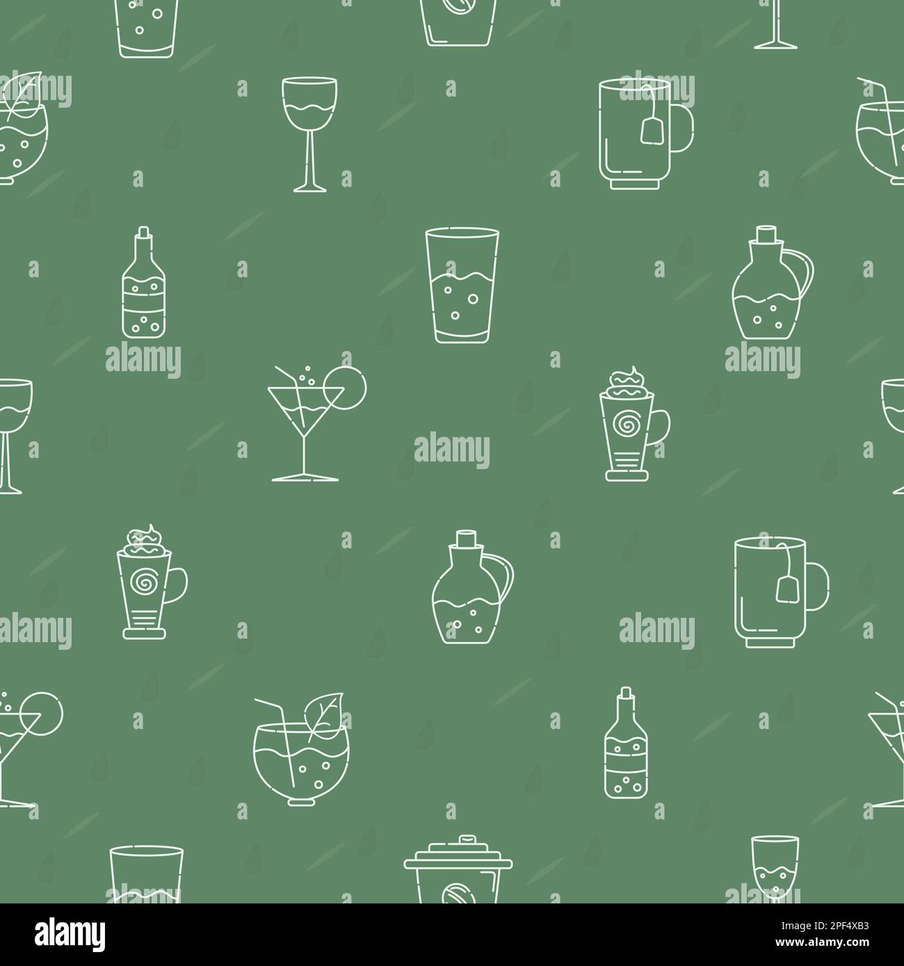 Different types of drinks, vector green seamless pattern Stock Vector ...