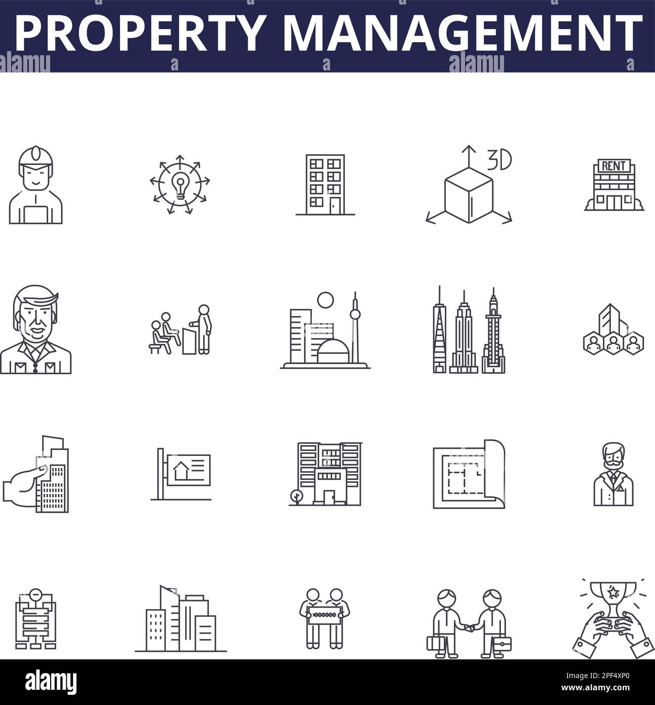 Property management line vector icons and signs. Management, Rent ...