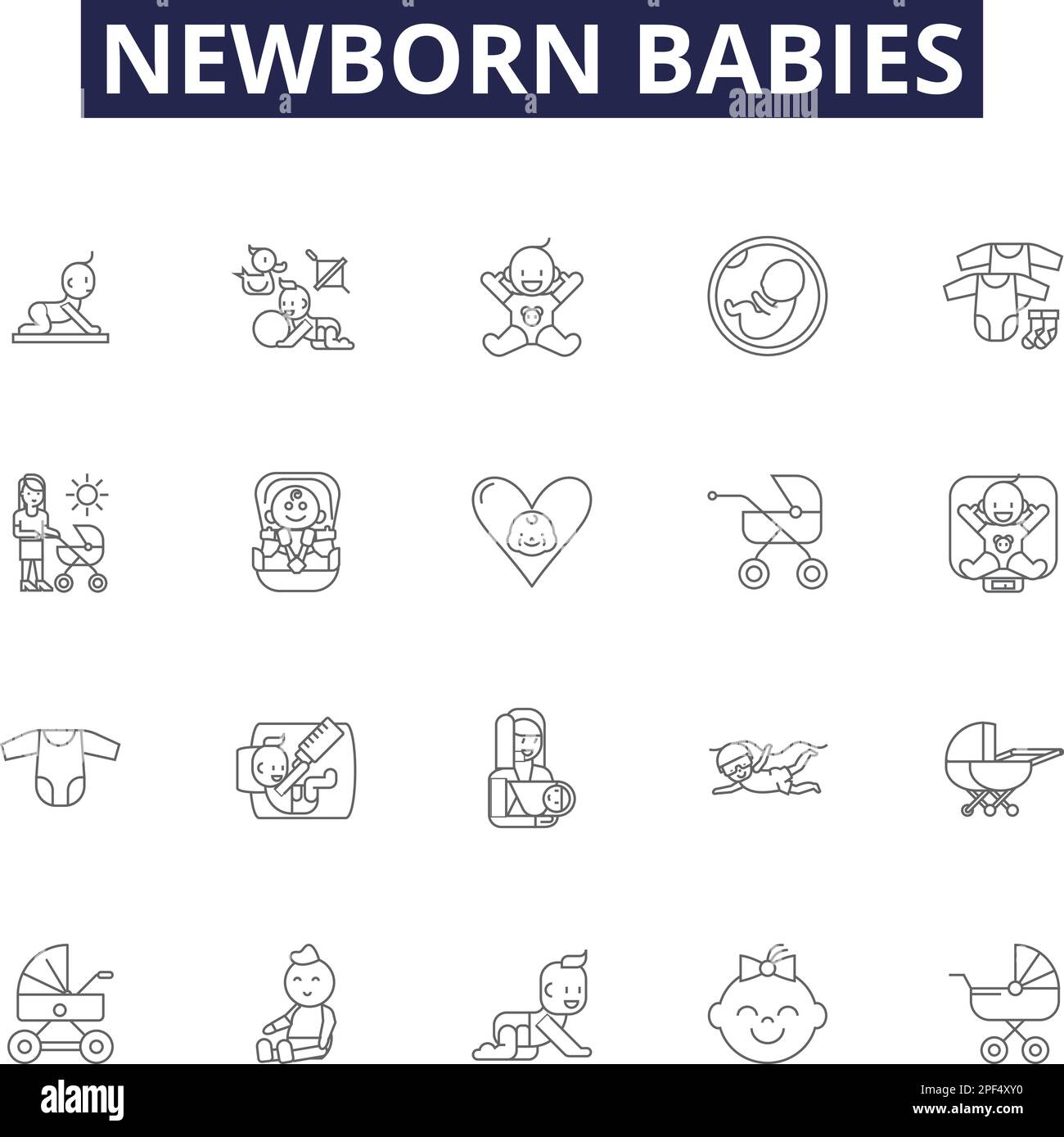 Newborn babies line vector icons and signs. Newborn, Babies, Birth ...