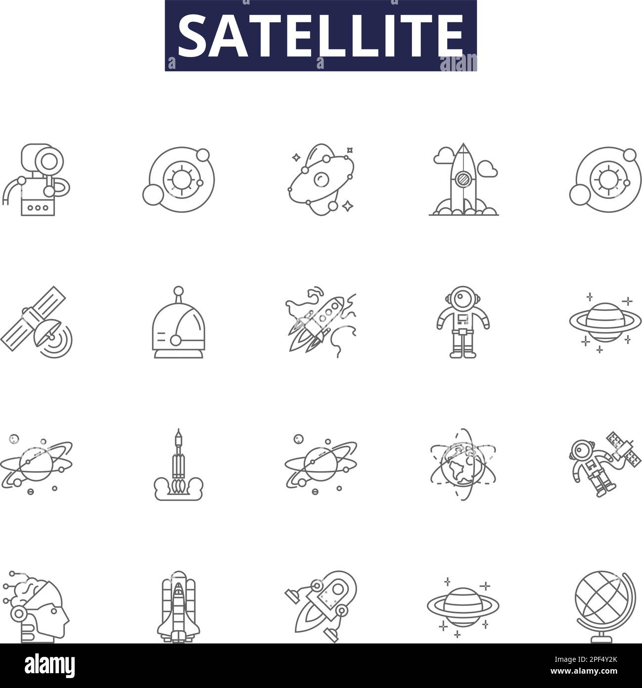 Satellite line vector icons and signs. orbit, launch, space, tracking ...