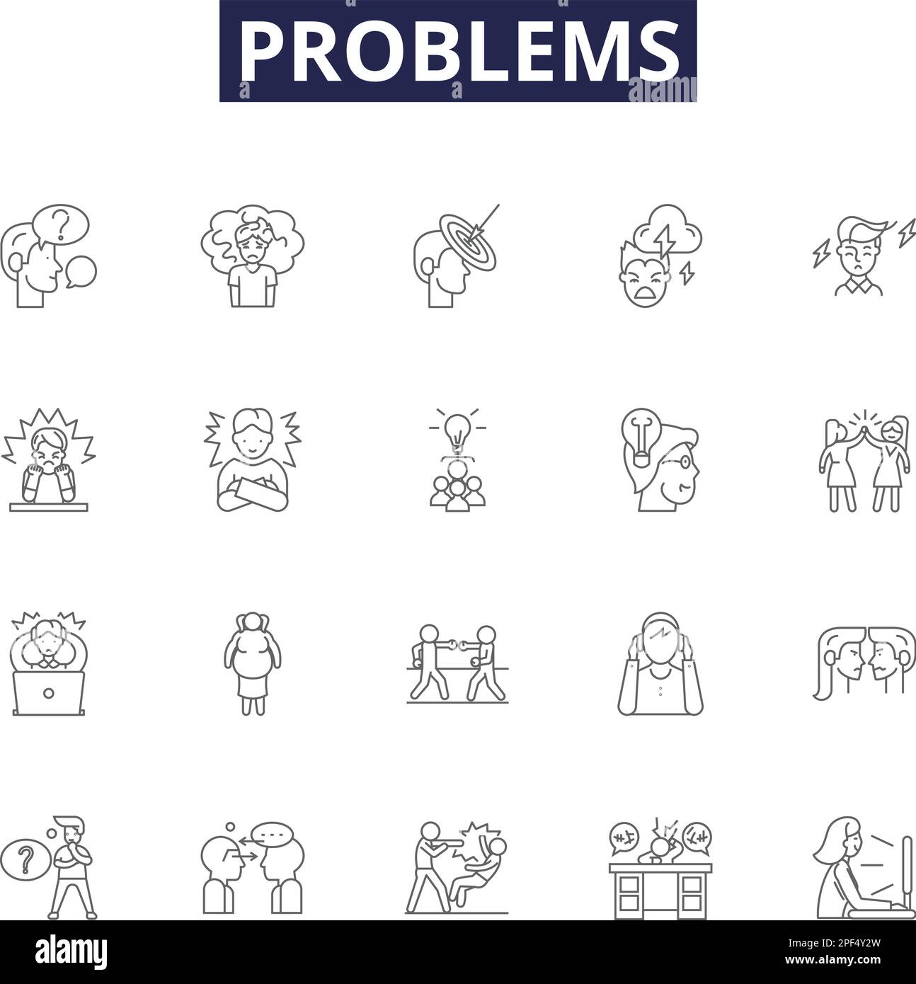 Problems line vector icons and signs. Struggles, Glitches, Difficulties ...