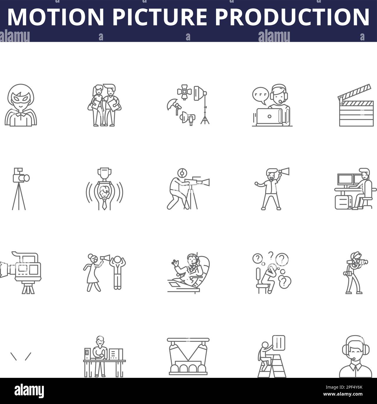 Motion picture production line vector icons and signs. Production ...