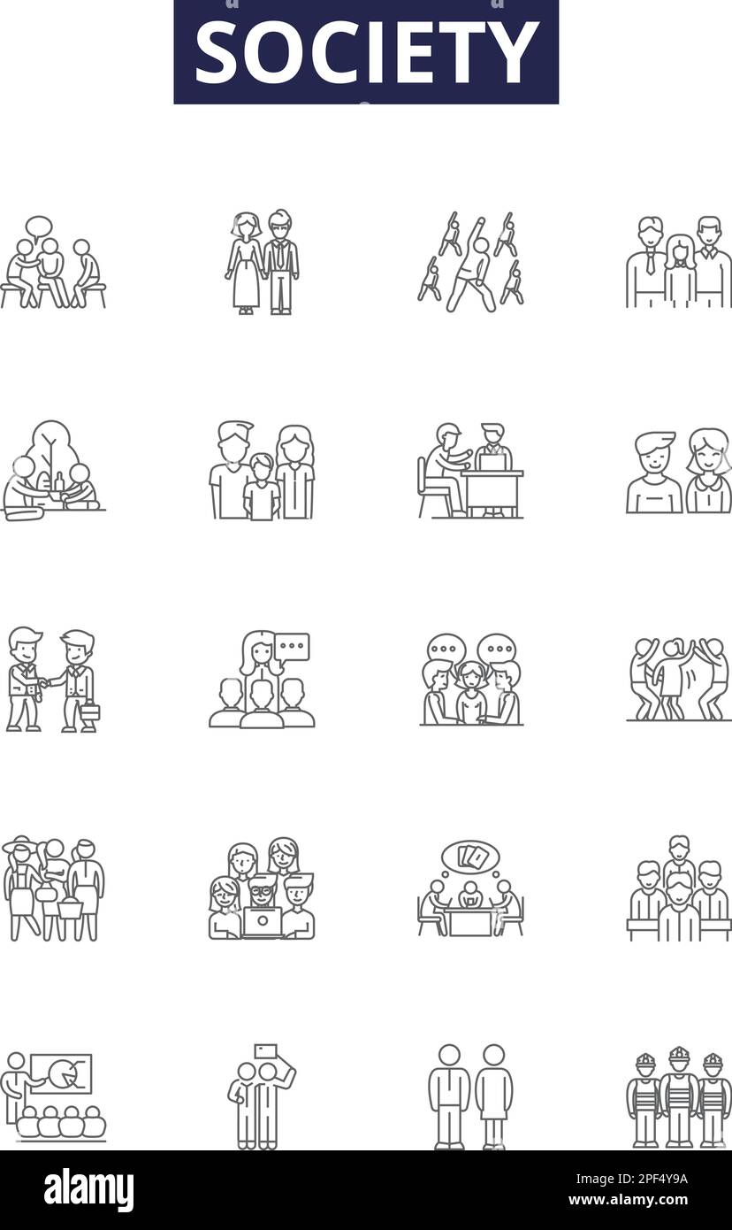 Society line vector icons and signs. community, people, norms ...