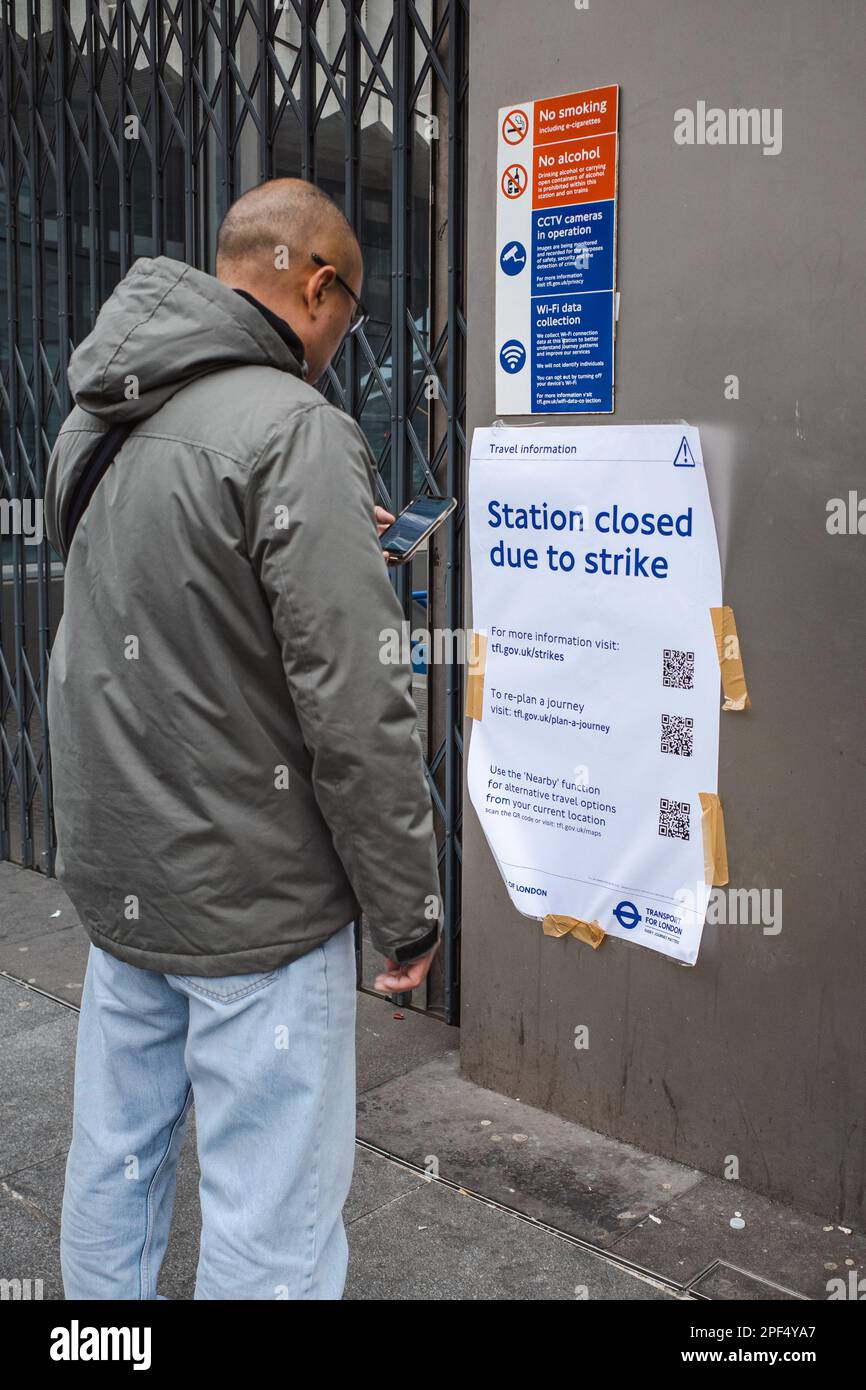 Man stands outside London Underground tube station which is locked due ...
