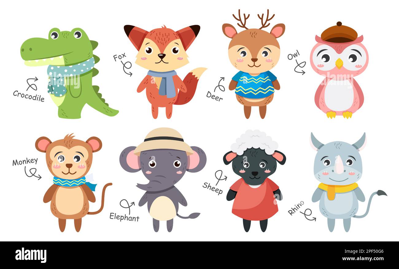 Wildlife animals collection . Flat design cartoon characters ...