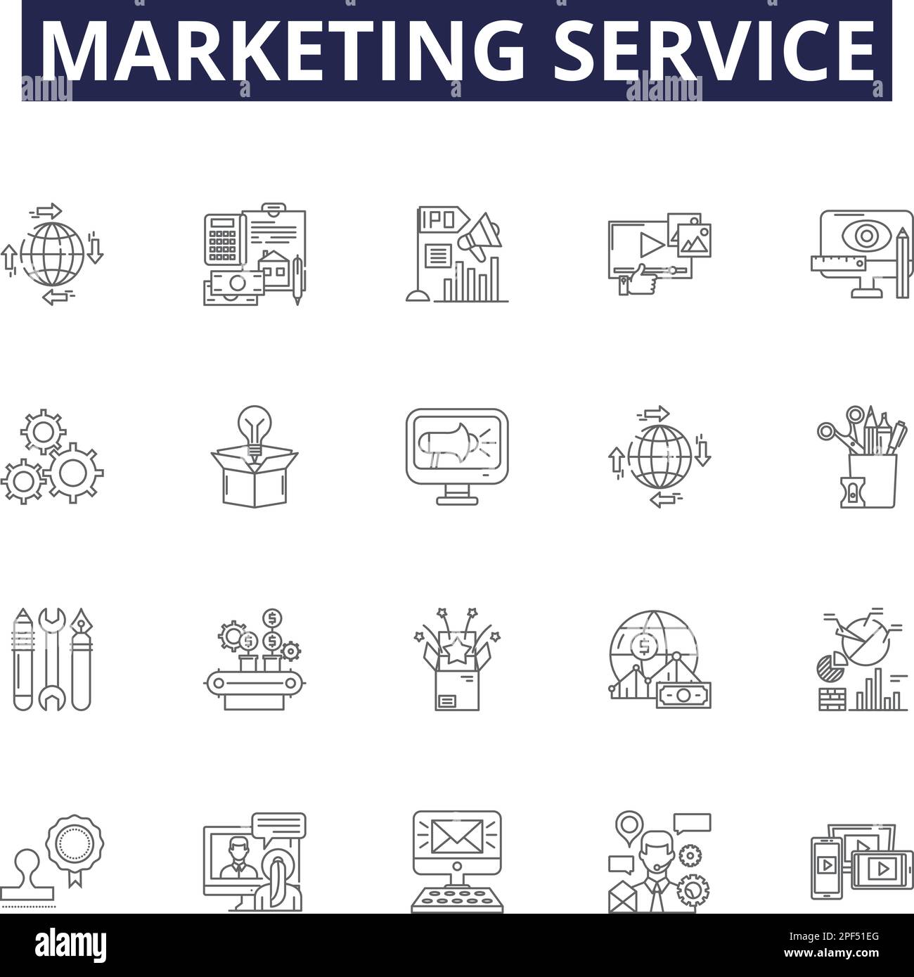 Marketing service line vector icons and signs. Advertising, Targeting ...