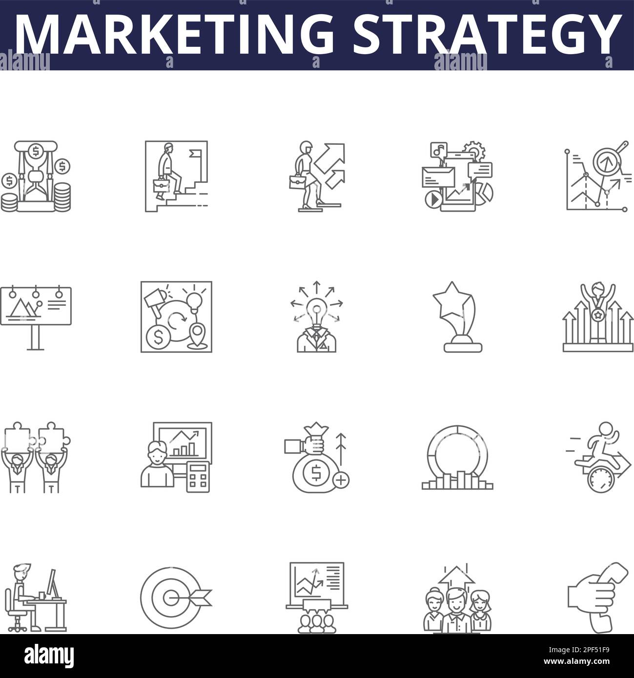 Marketing strategy line vector icons and signs. Promotion, Targeting ...