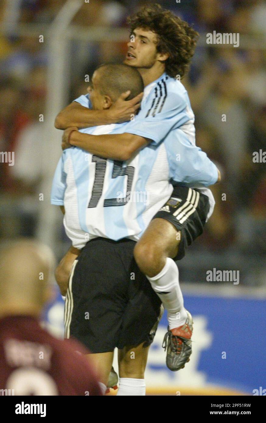 Argentina's Pablo Aimar, top, who plays for Spain's Valencia, is ...