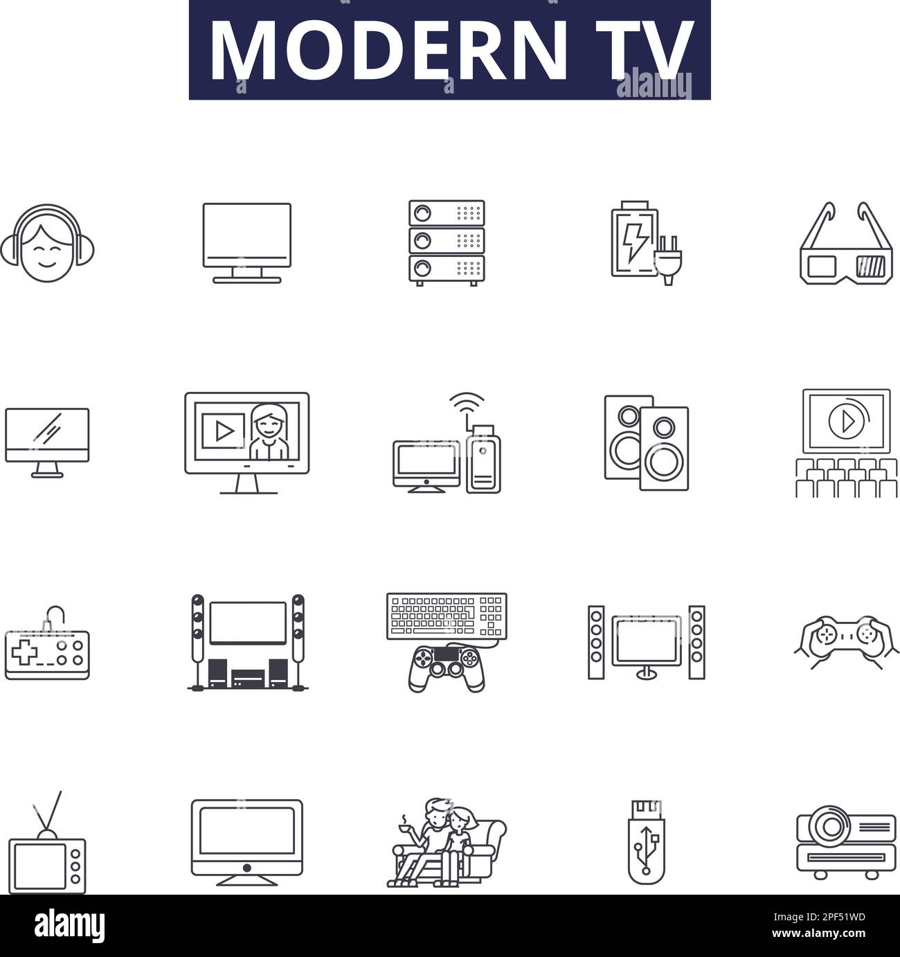 Modern tv line vector icons and signs. LCD, LED, Plasma, HDTV, 4K ...