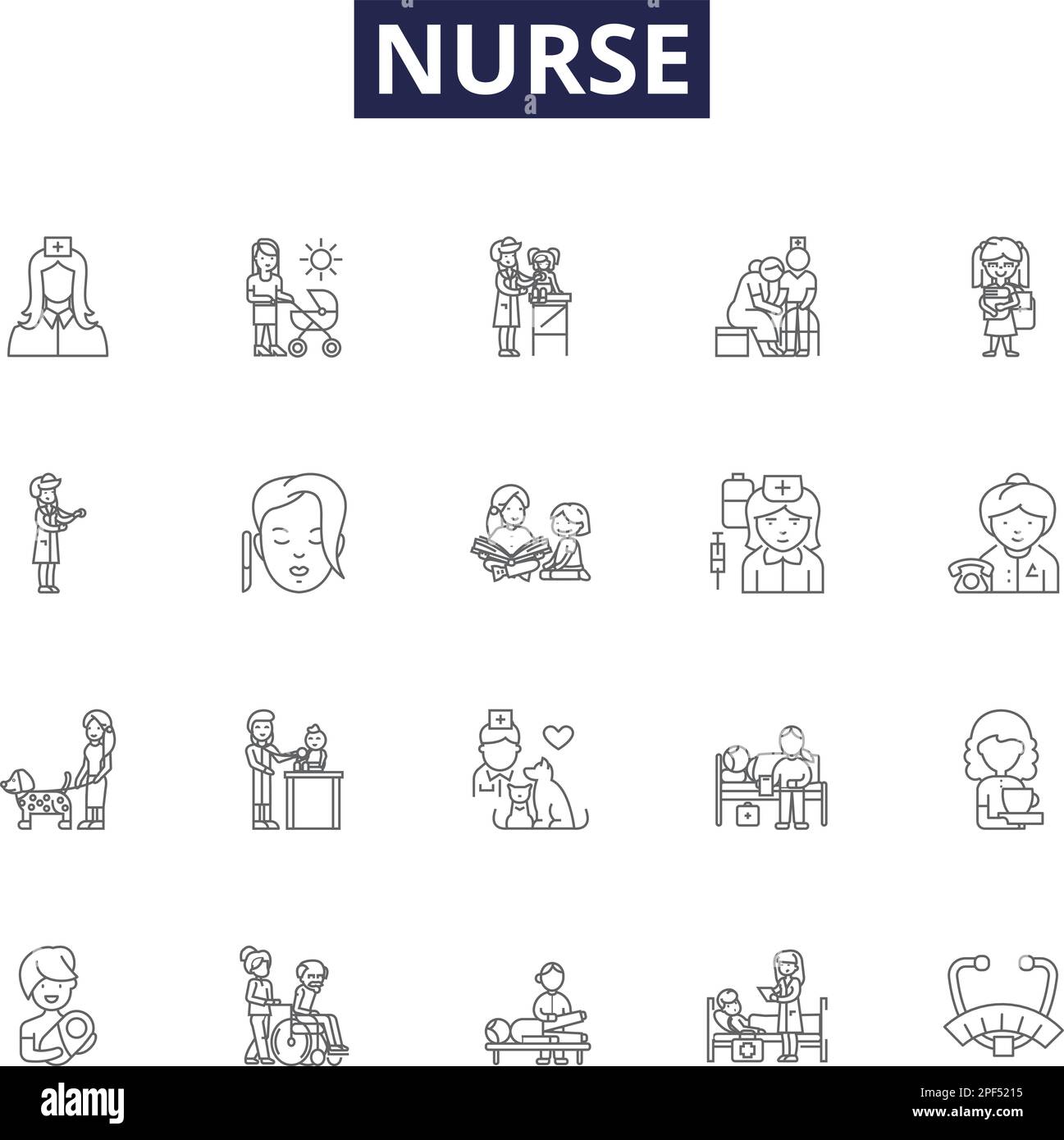 Nurse line vector icons and signs. doctor, hospital, medical, care ...
