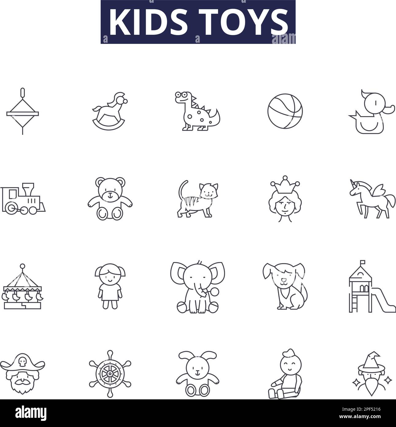 Kids toys line vector icons and signs. Kids, Stuffed, Dolls, Action ...