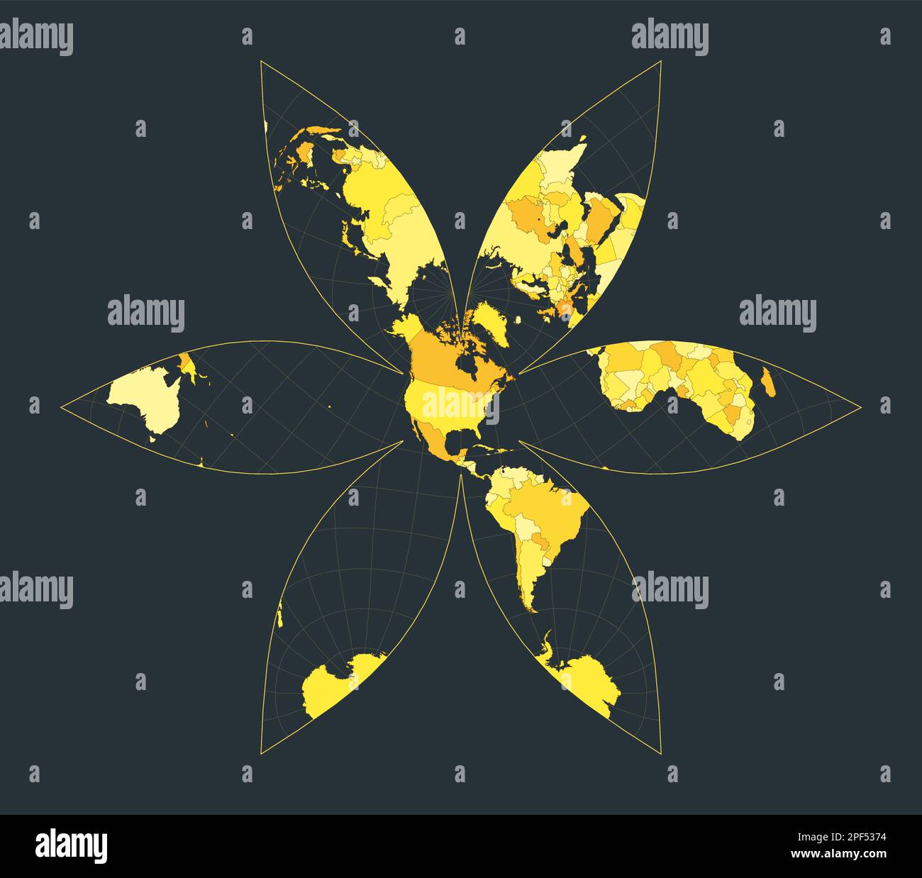 World Map. The U.S.-centric Gingery world projection. Futuristic world ...