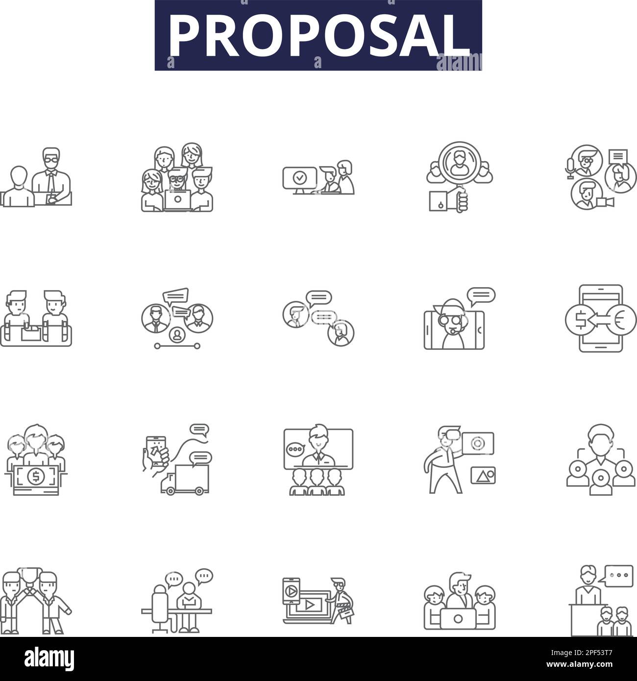 Proposal line vector icons and signs. Offer, Pitch, Plan, Suggestion ...