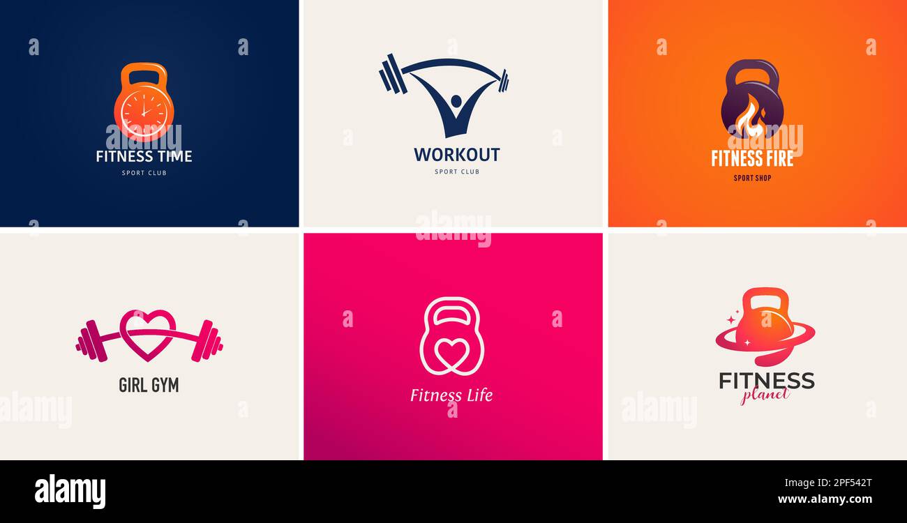 Fitness, gym studio, sport club, personal trainer logo collection Stock ...