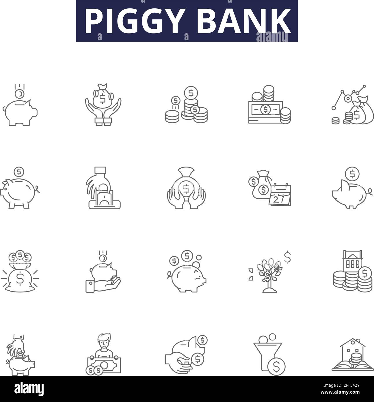 Piggy bank line vector icons and signs. bank, savings, coin, container ...