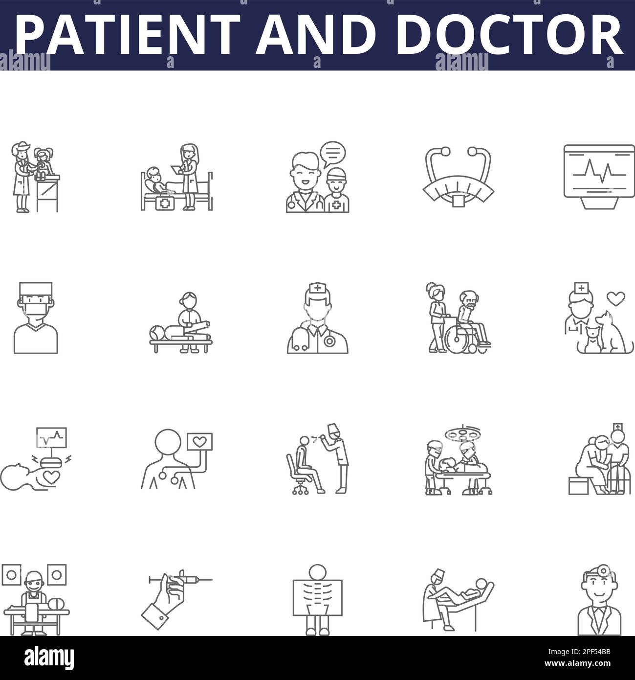 Patient and doctor line vector icons and signs. Doctor, Health, Care ...