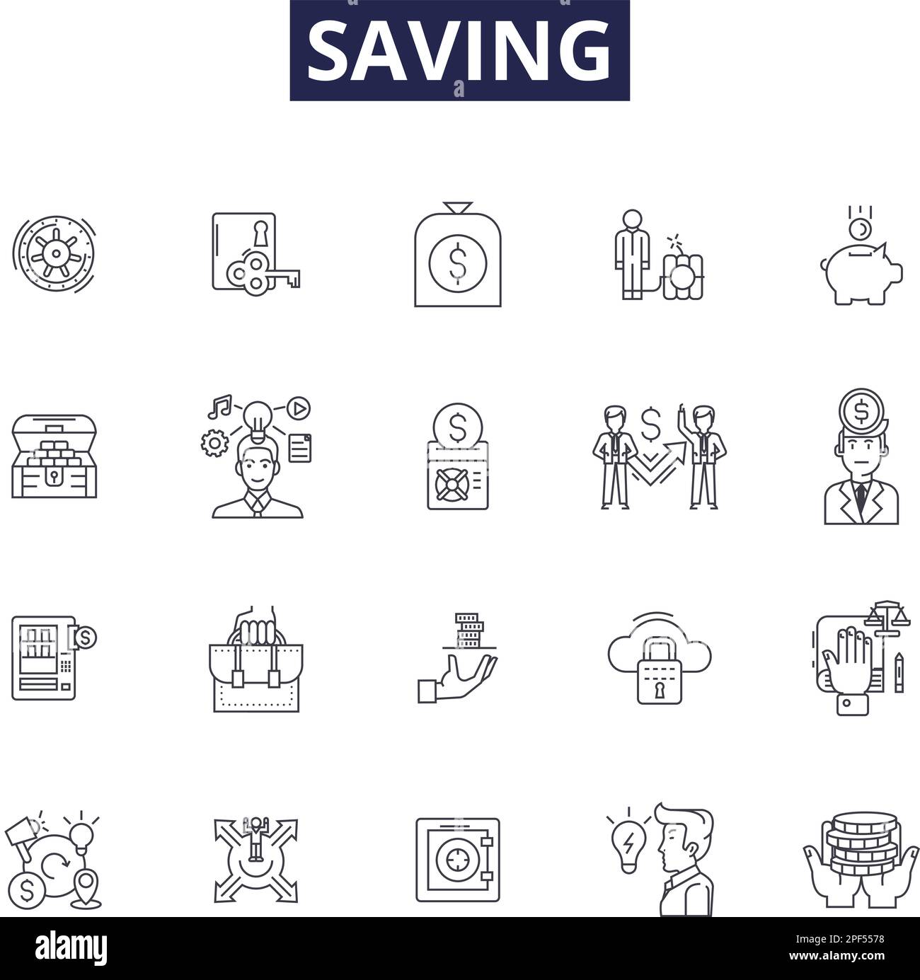 Saving line vector icons and signs. hoarding, preserving, stowing ...