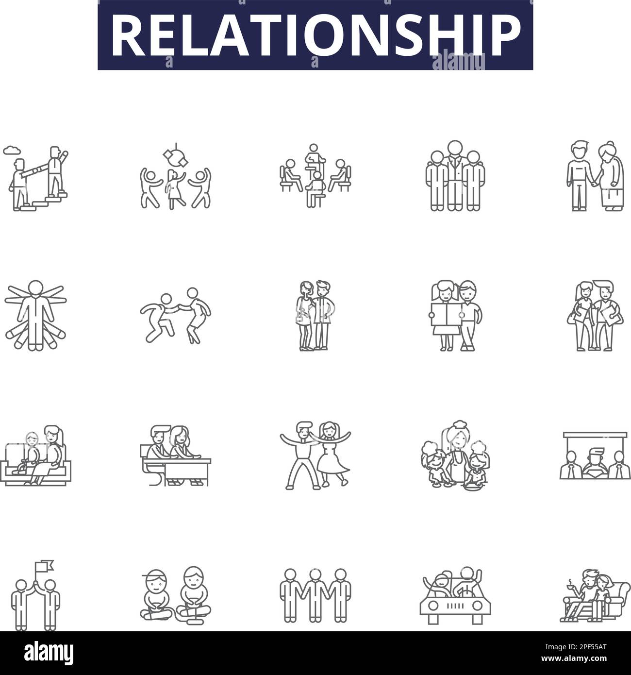 Relationship line vector icons and signs. Union, Link, Alliance, League ...