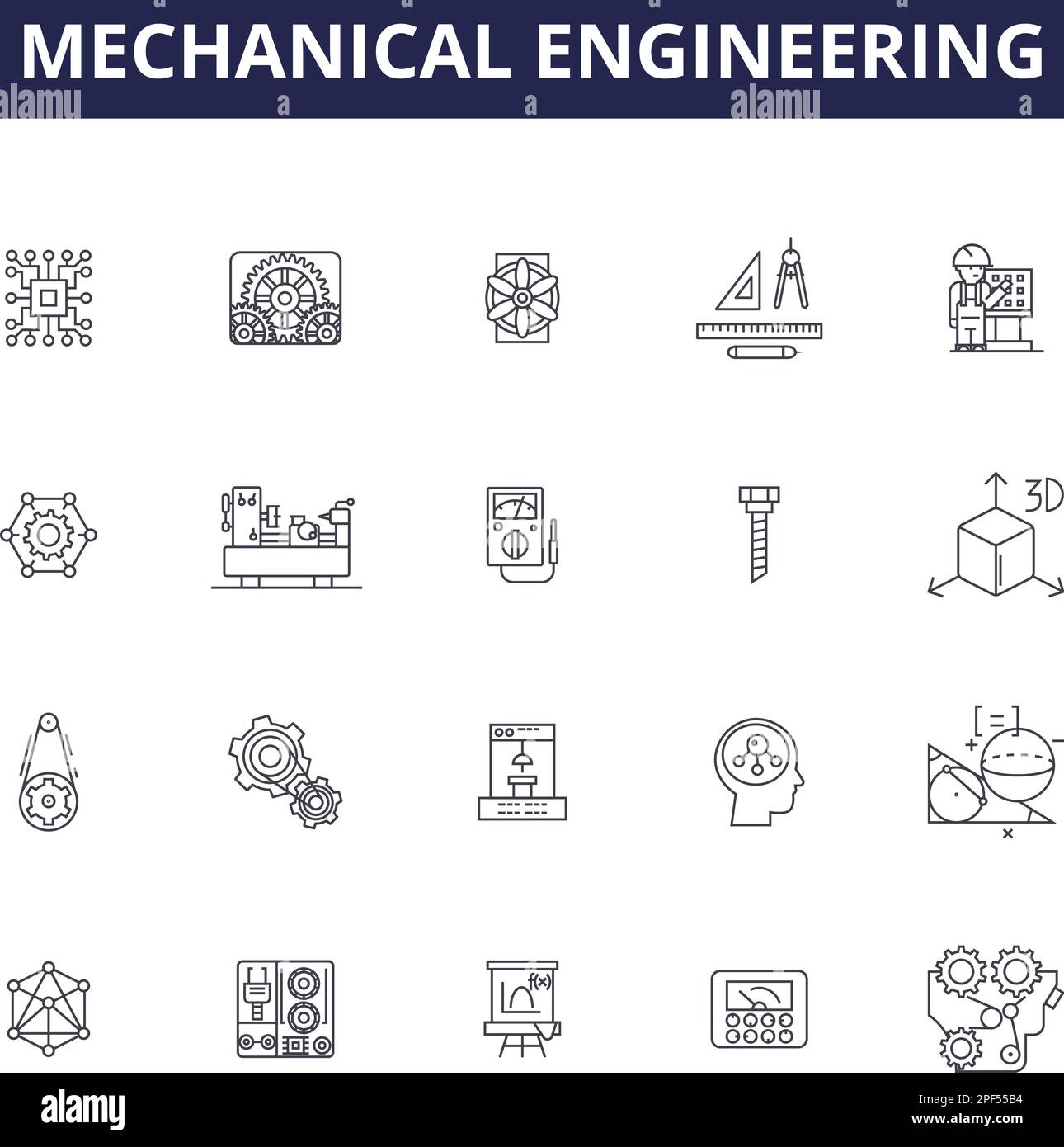 Mechanical engineering line vector icons and signs. Automation, Design ...