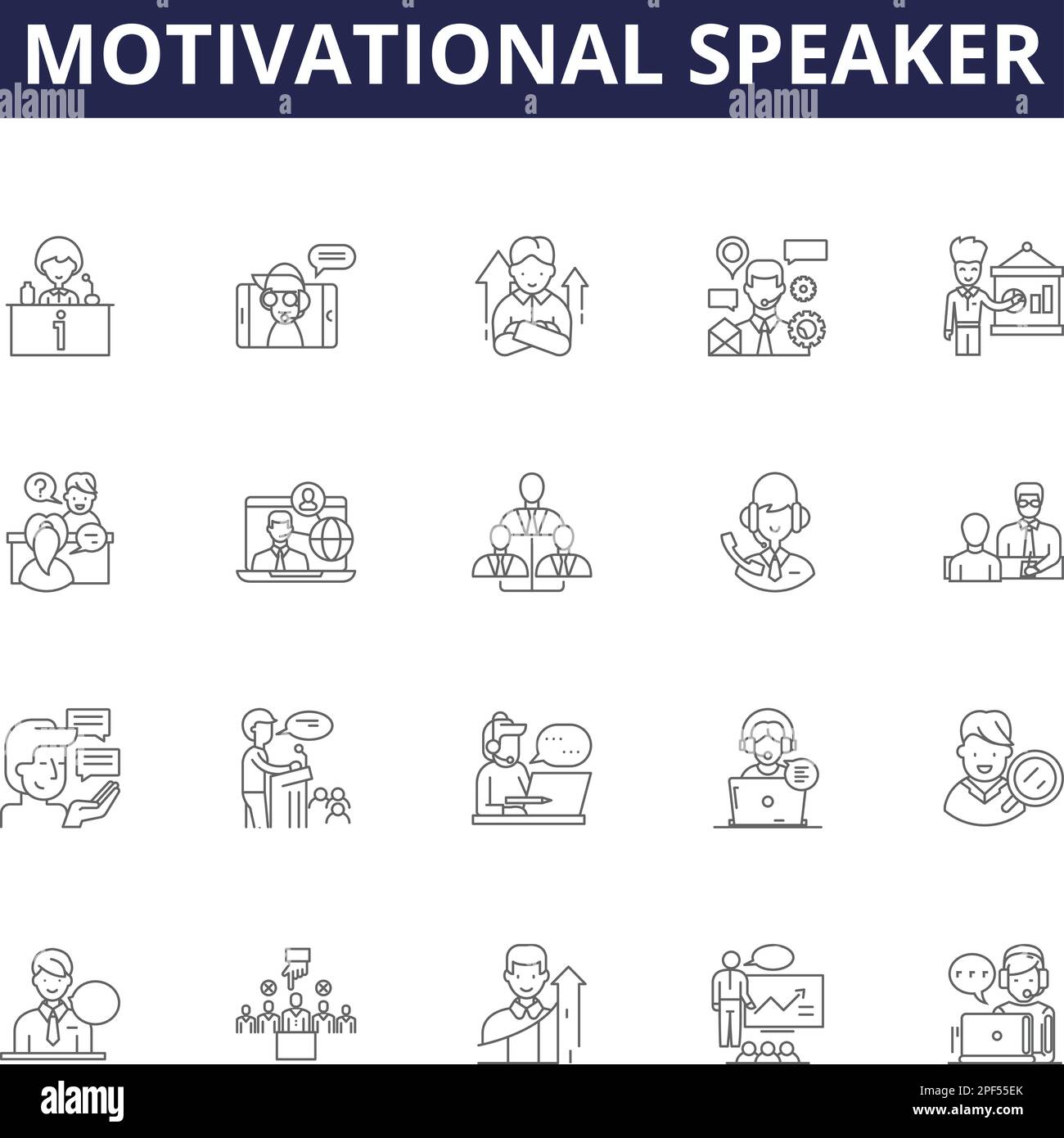 Motivational speaker line vector icons and signs. Encourager, Inspirer ...