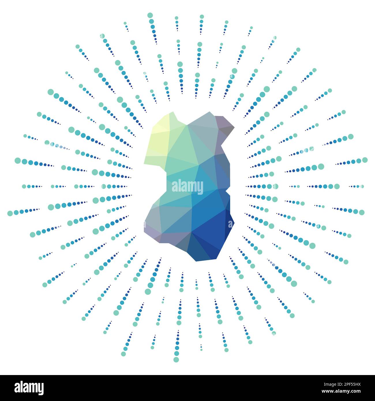 Shape of Tenggol Island, polygonal sunburst. Map of the island with ...