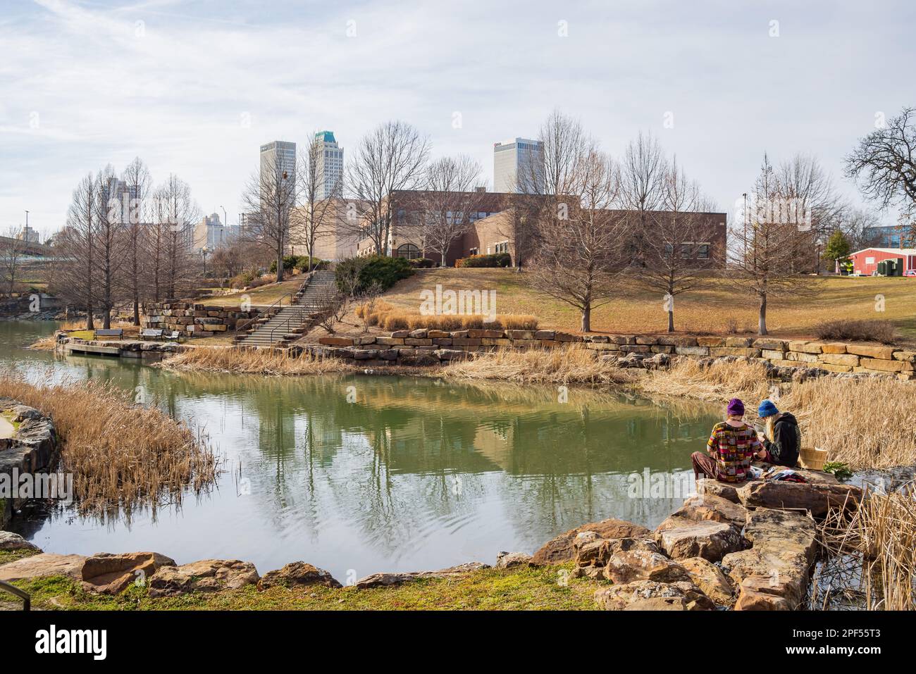Sunny view of the landscape of Veterans Park at Tulsa, Oklahoma Stock ...