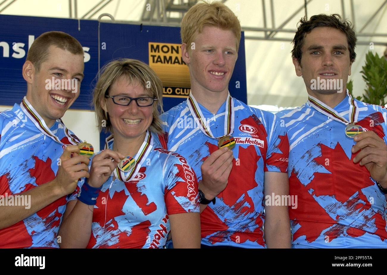 The members of Canada's relay team with, from left, Max Plaxton ...