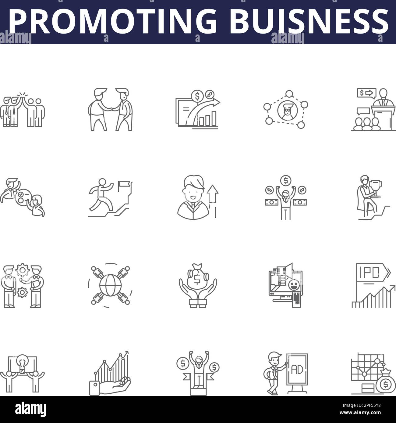 Promoting buisness line vector icons and signs. Advertising, Networking ...